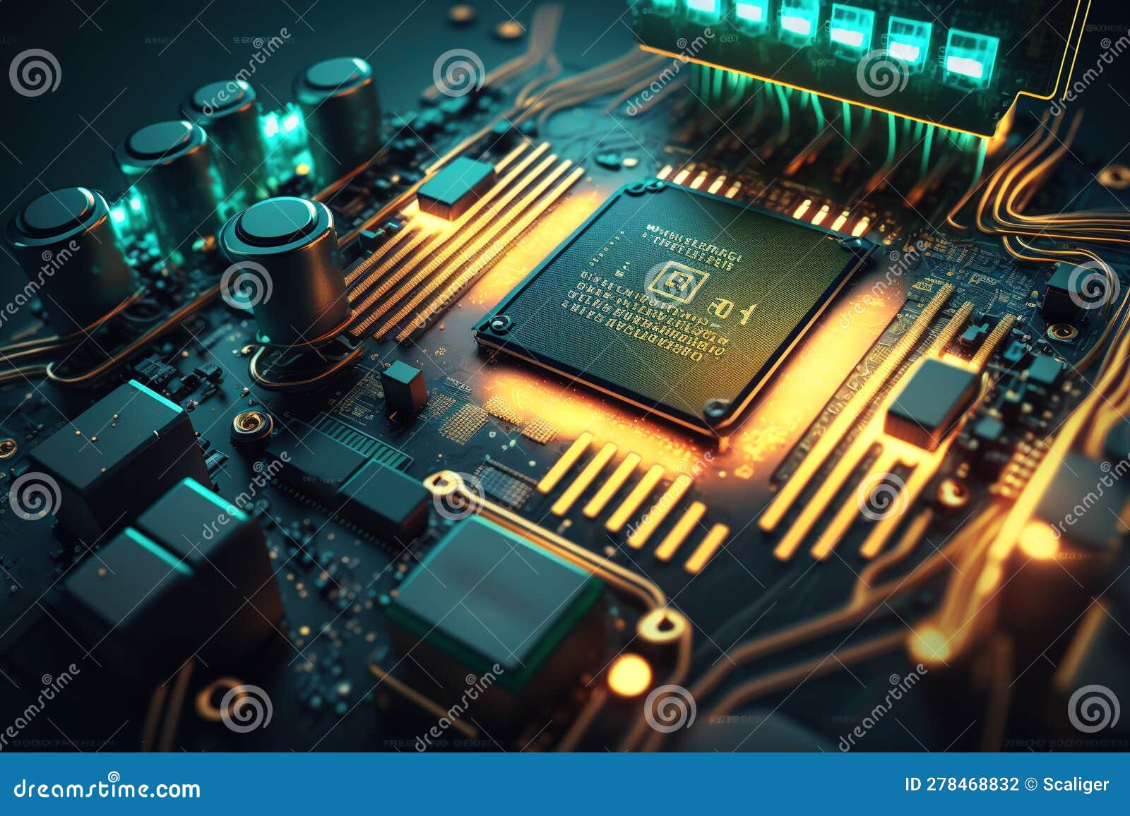 Cpu Chips Inside Computer Processor And Microchips On Circuit Board Generative Ai Stock Image