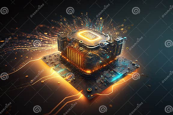 CPU Chips Inside Computer, Processor and Microchips on Circuit Board, Generative AI Stock ...