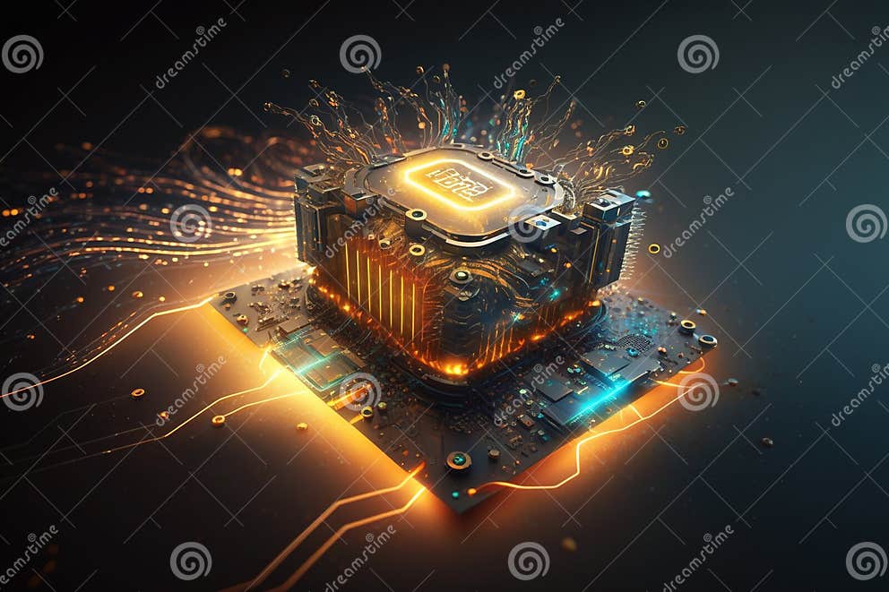 CPU Chips Inside Computer, Processor and Microchips on Circuit Board, Generative AI Stock ...