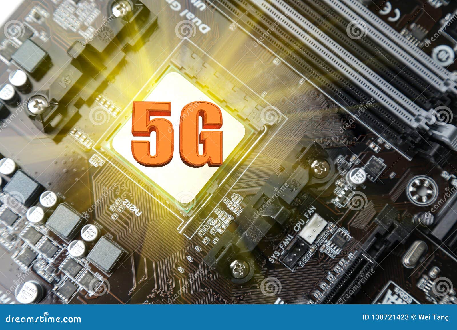 CPU Chipset on Computer Mainboard ,5G Concept Stock Illustration ...