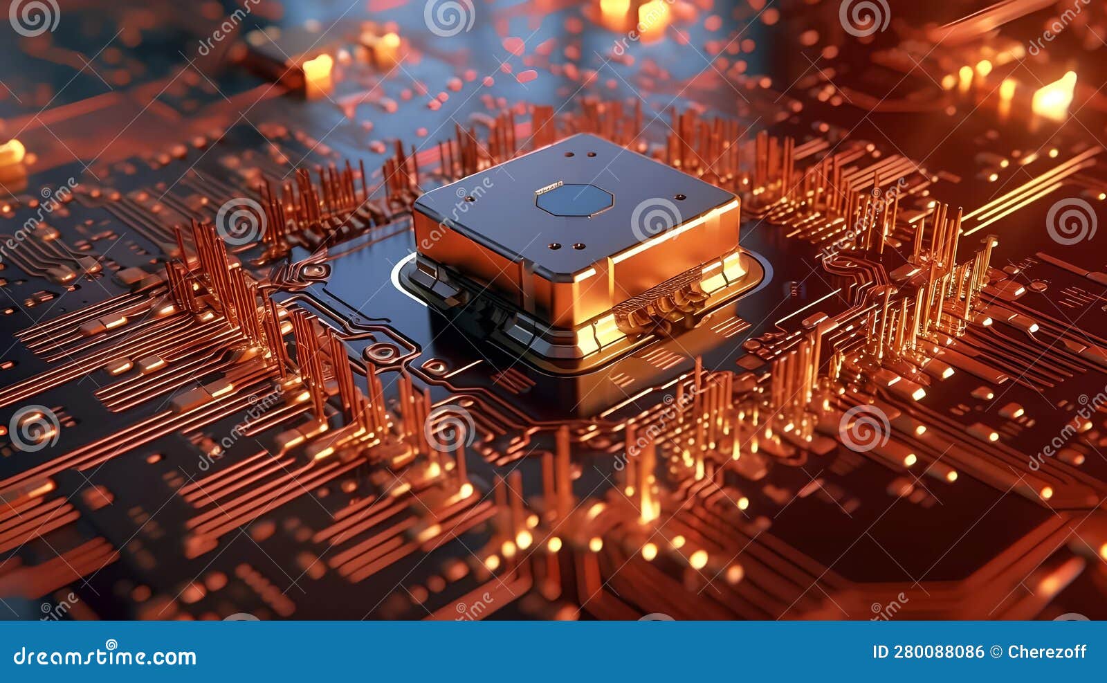 The CPU on the Circuit Board Stock Illustration - Illustration of ...