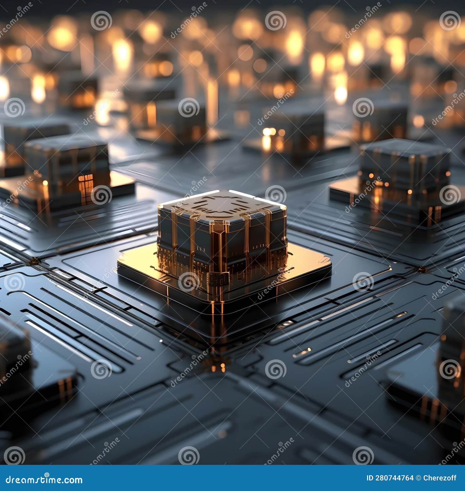 The CPU on the Circuit Board Stock Illustration - Illustration of ...