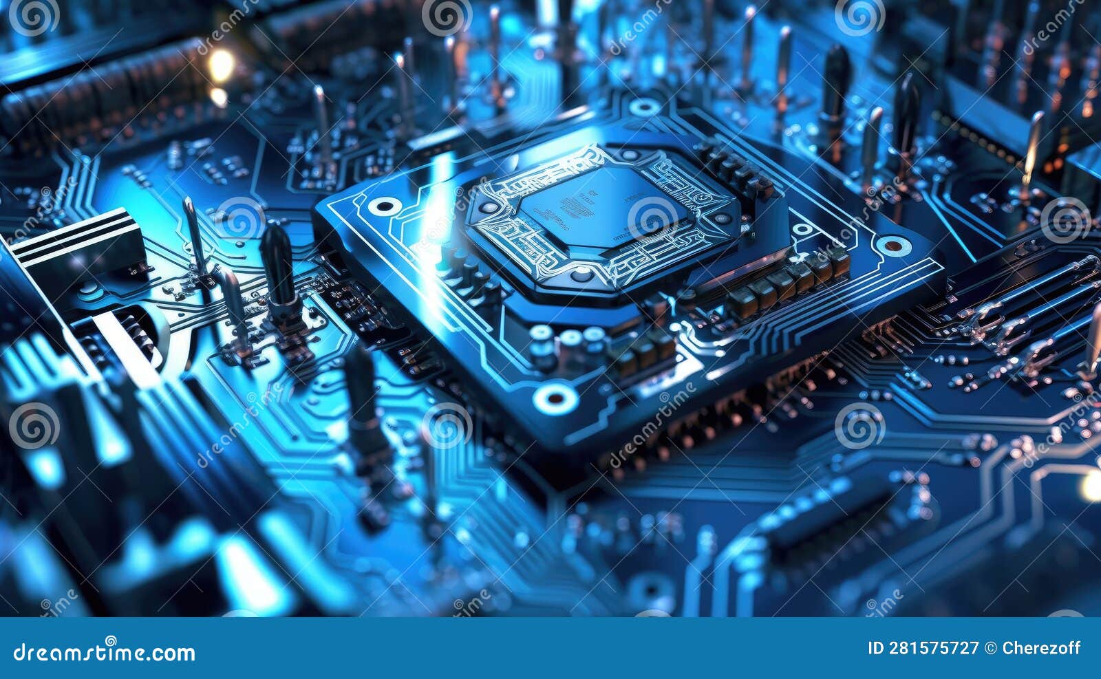 The CPU on the Circuit Board Stock Illustration - Illustration of chip ...