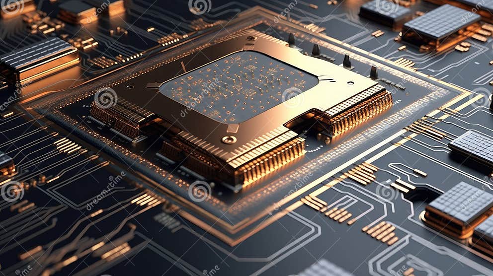 The CPU on the Circuit Board Stock Illustration - Illustration of ...