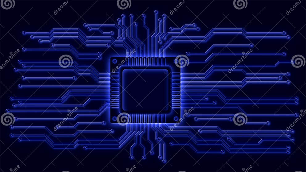 CPU and circuit lines stock illustration. Illustration of computing ...
