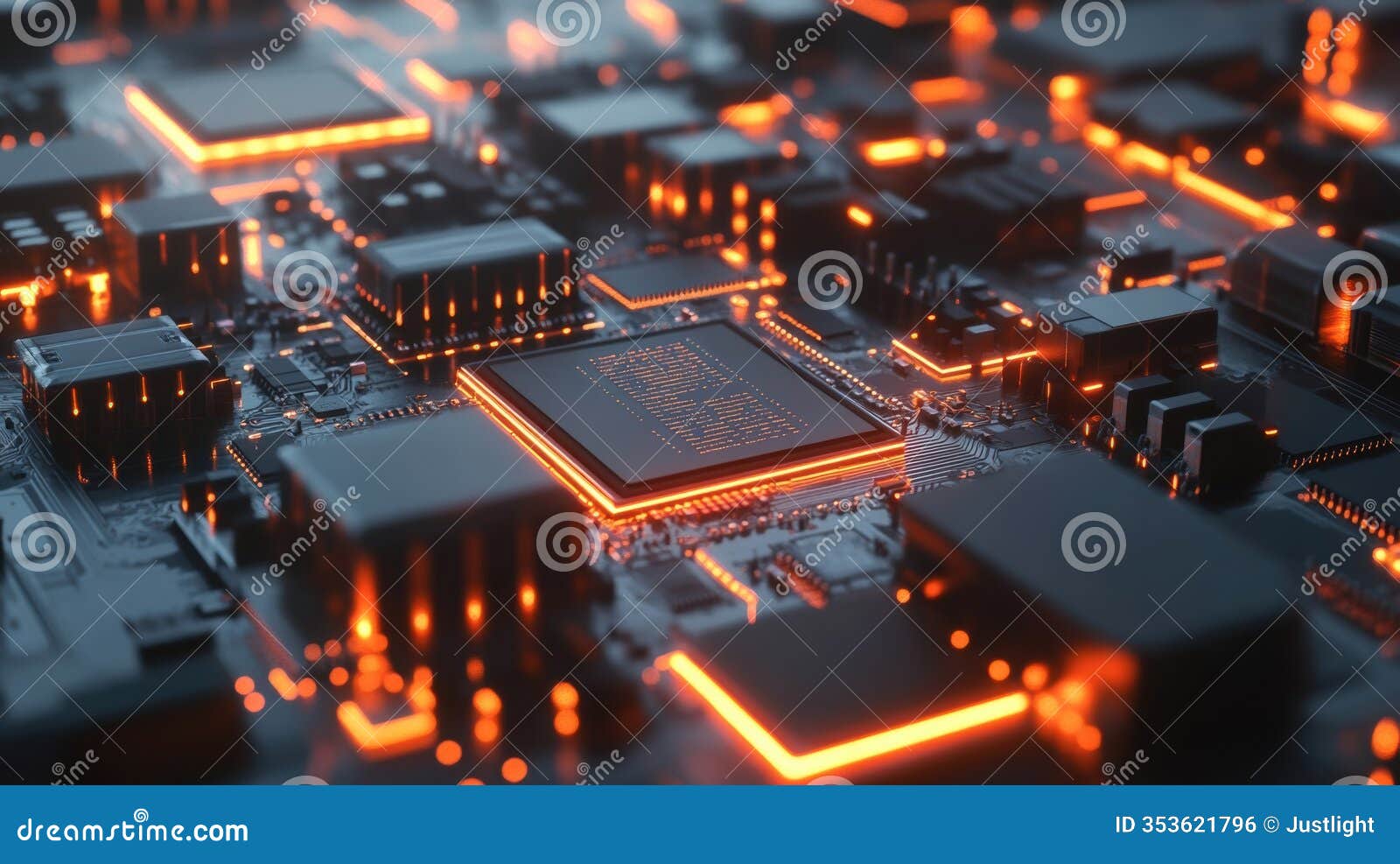Cpu and Components Glowing Orange on Motherboard, Representing ...