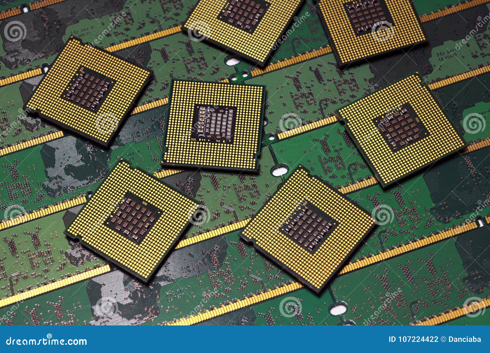 CPU Computer Processor Over RAM Memory Modules. Background Stock Photo ...