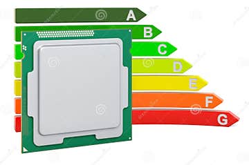CPU Computer Processor Unit with Energy Efficiency Chart, 3D Rendering ...