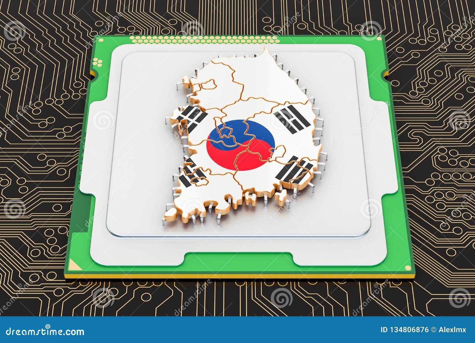 CPU Computer Processor Unit with Flag of South Korea, 3D Rendering ... CPU Computer Processor Unit with Flag of South Korea, 3D Rendering ...