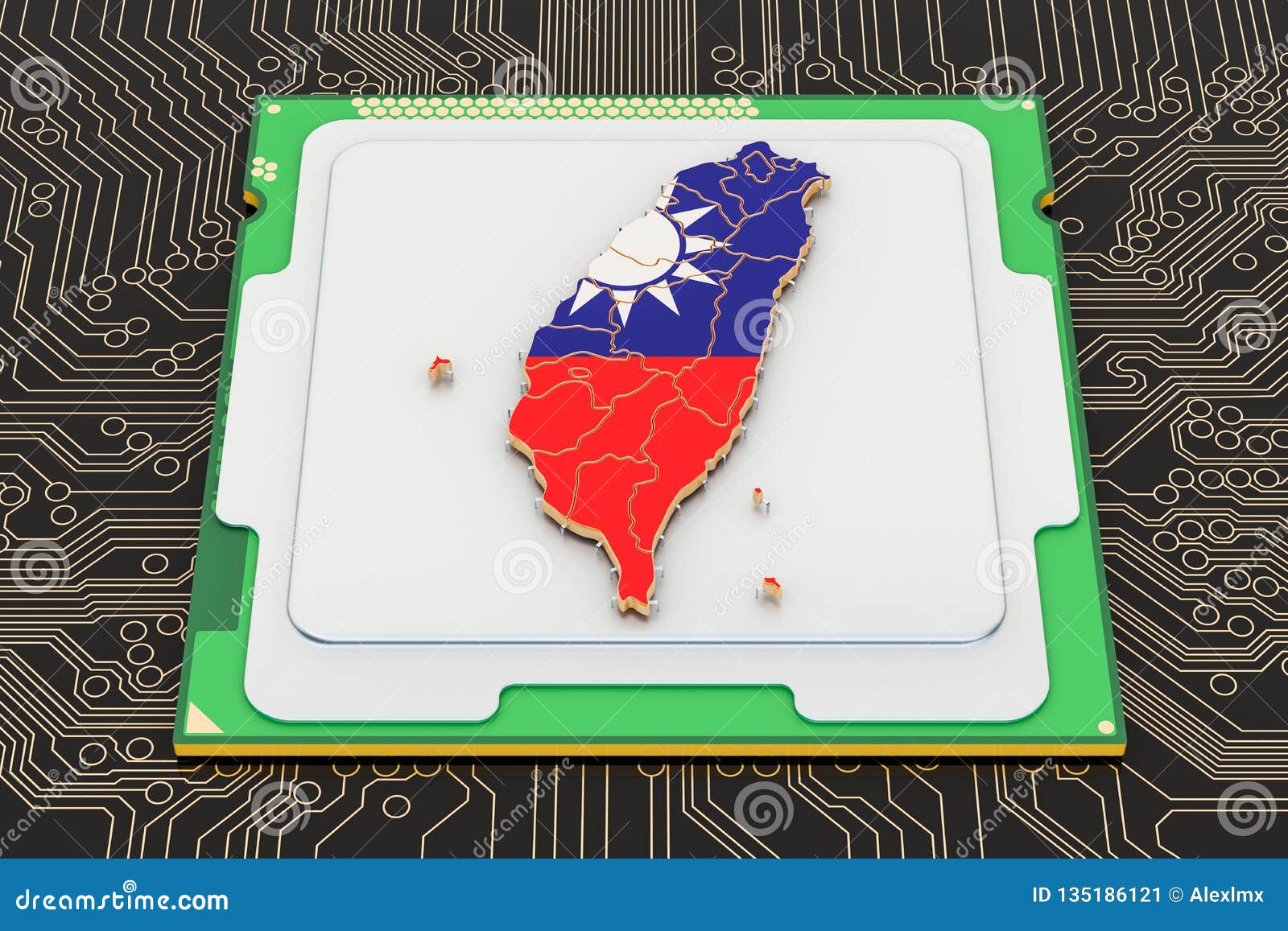 CPU Computer Processor Unit with Flag of Taiwan, 3D Rendering Stock ...