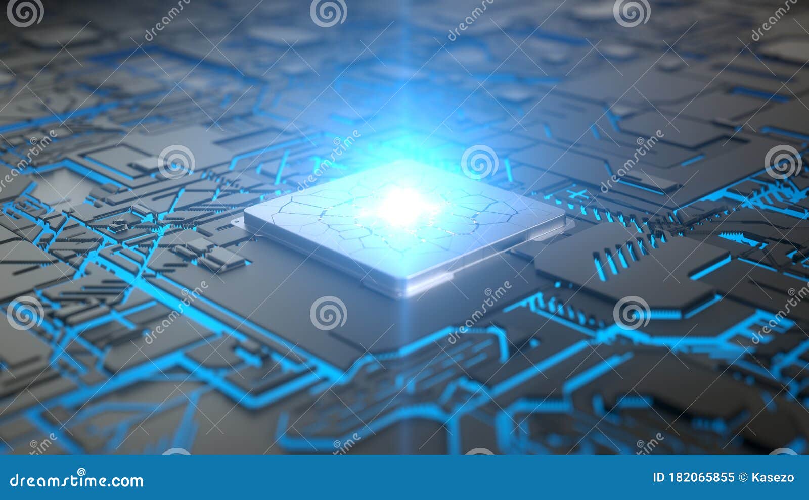 Cpu Concept with Glowing Abstract Lines and Light Beam on Processor. 3D ...