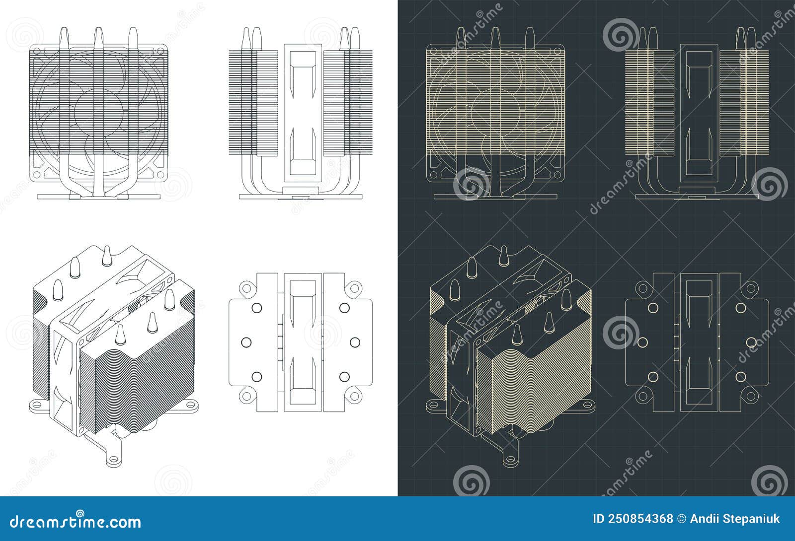CPU cooler blueprints stock vector. Illustration of heat - 250854368