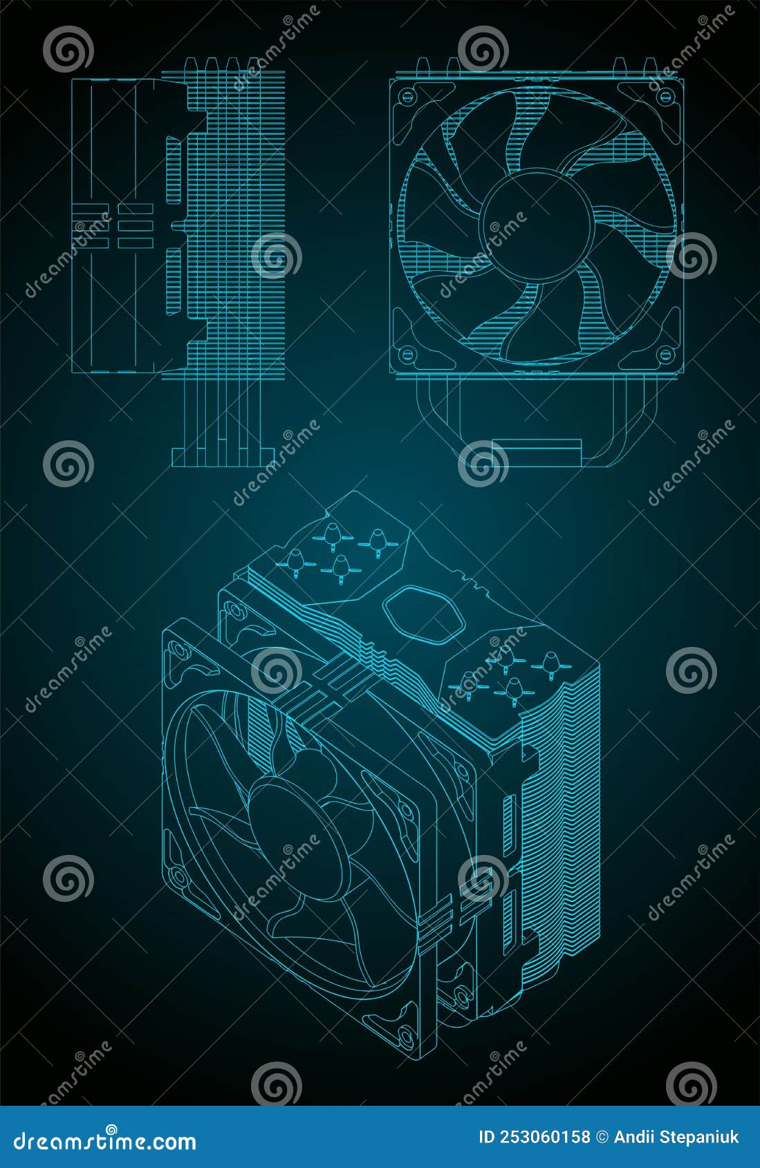 CPU Cooler blueprints stock vector. Illustration of processor - 253060158