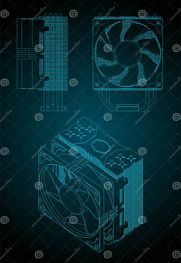 CPU Cooler blueprints stock vector. Illustration of processor - 253060158