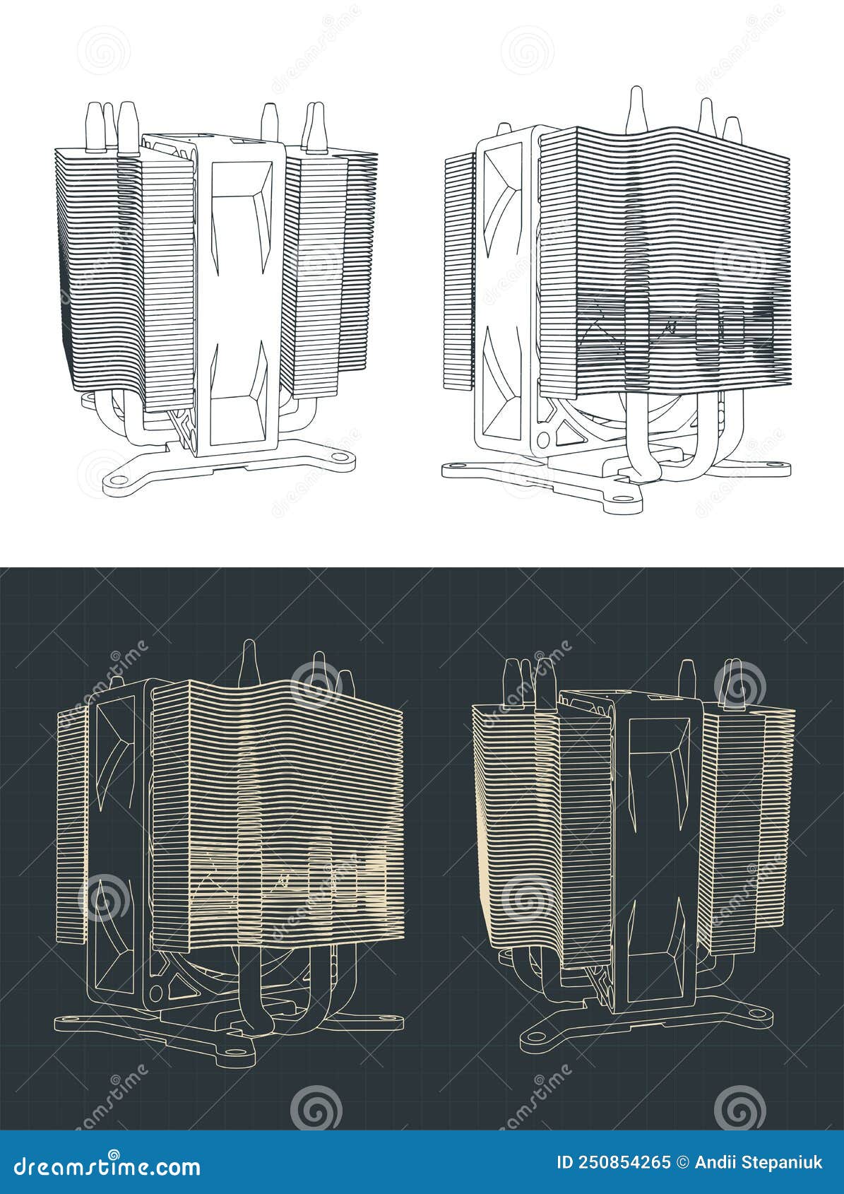 CPU cooler drawings stock vector. Illustration of cooling - 250854265