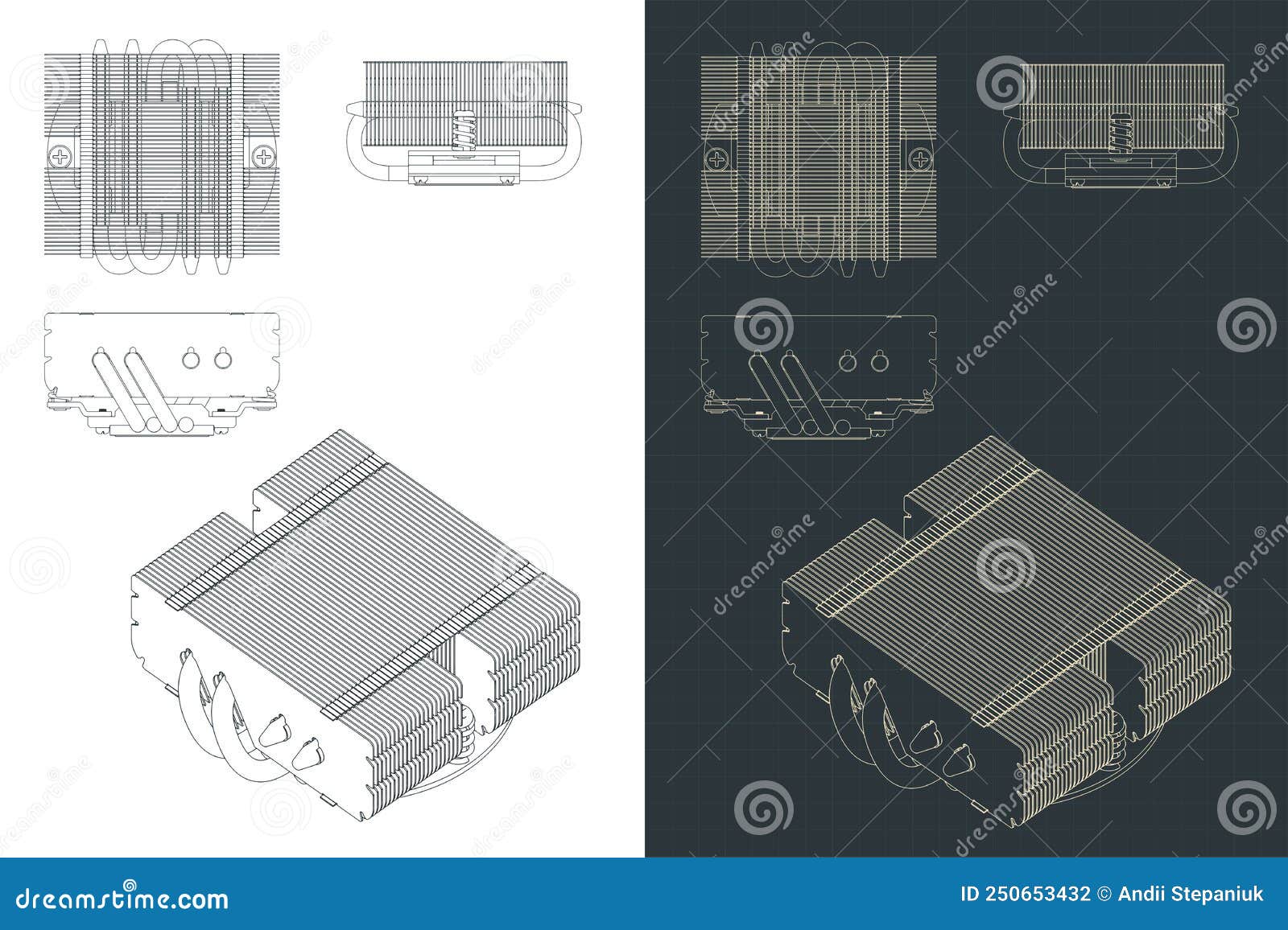 CPU Cooler Heatsink Drawings Stock Vector - Illustration of component ...