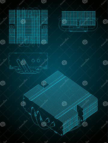 CPU Cooler Heatsink Drawings Stock Vector - Illustration of processor ...