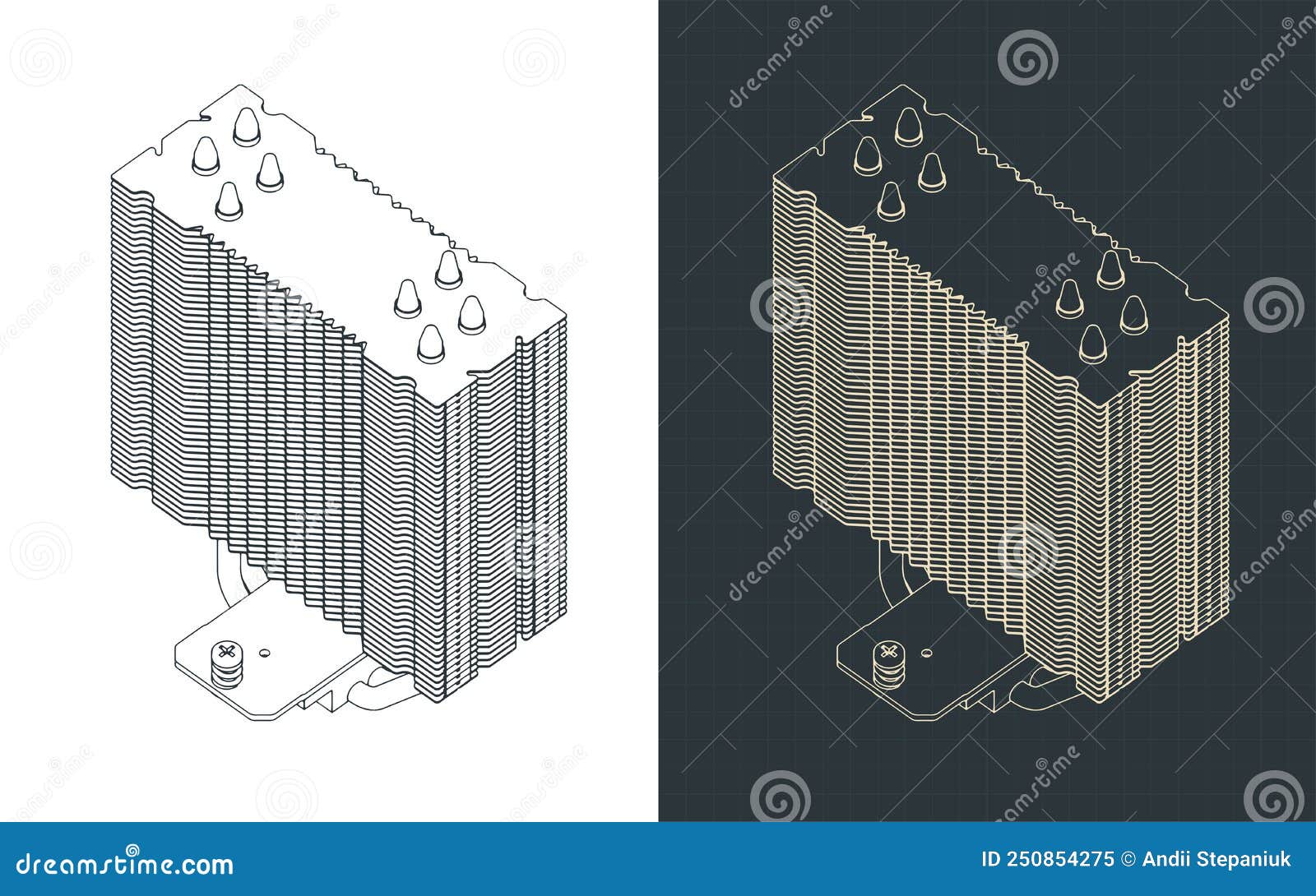 CPU Cooler Heatsink Isometric Blueprint Stock Vector - Illustration of ...