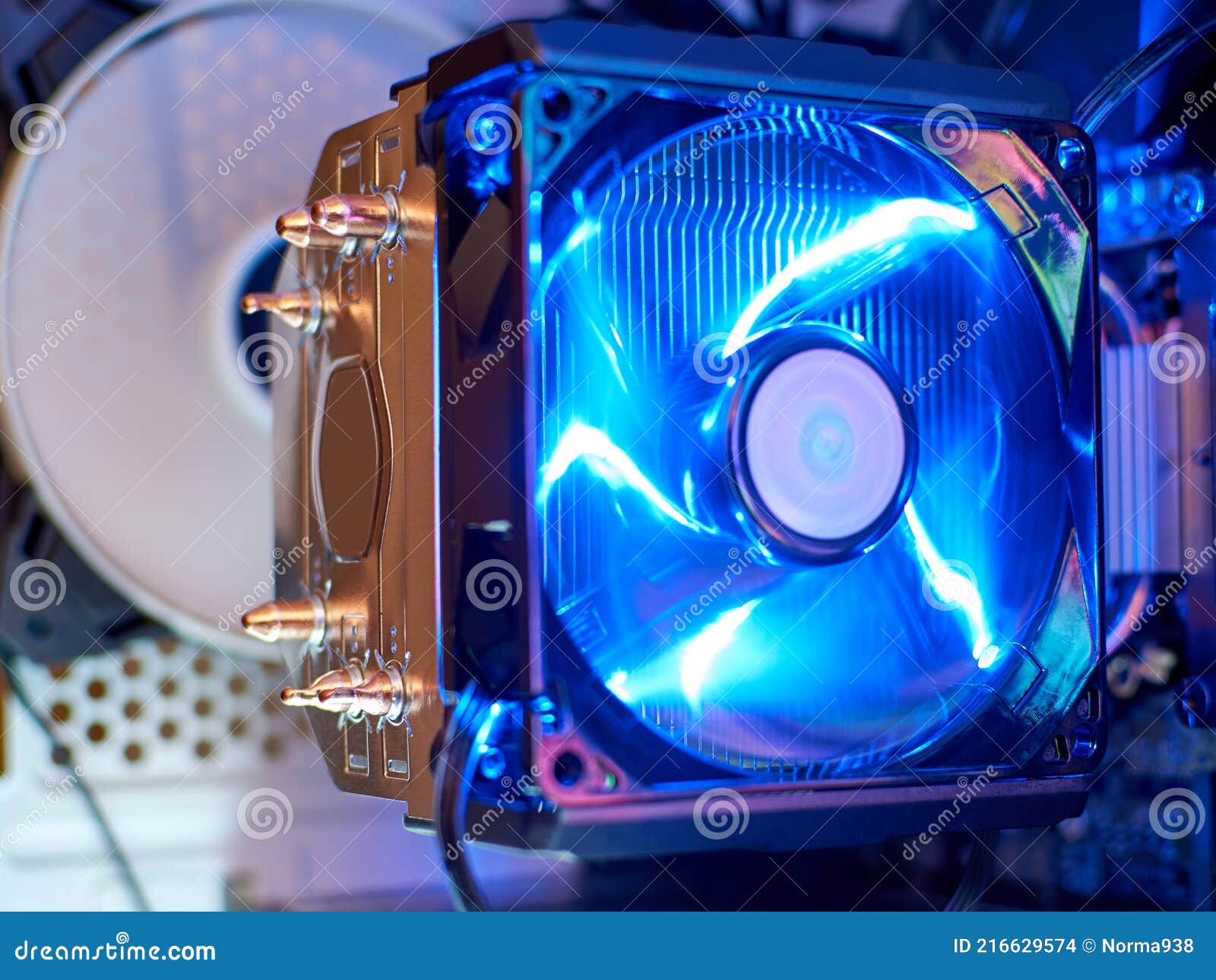CPU Cooling Cooler, Close-up. CPU Cooler with Neon Light Stock Photo ...