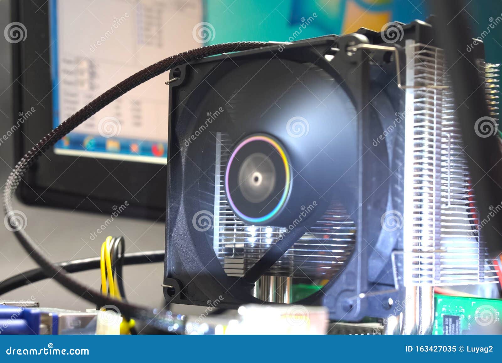 CPU Cooling System. Cooler with Radiator on the Motherboard Stock Image ...