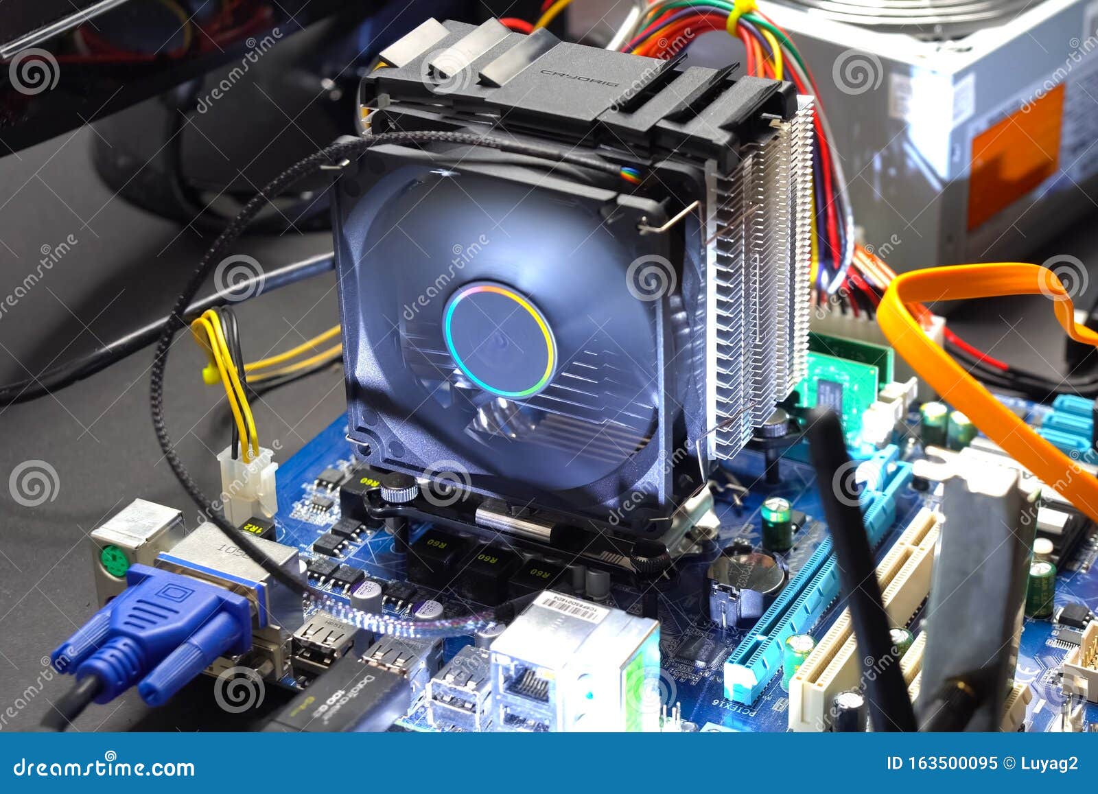 CPU Cooling System. Cooler with Radiator on the Motherboard Stock Image ...
