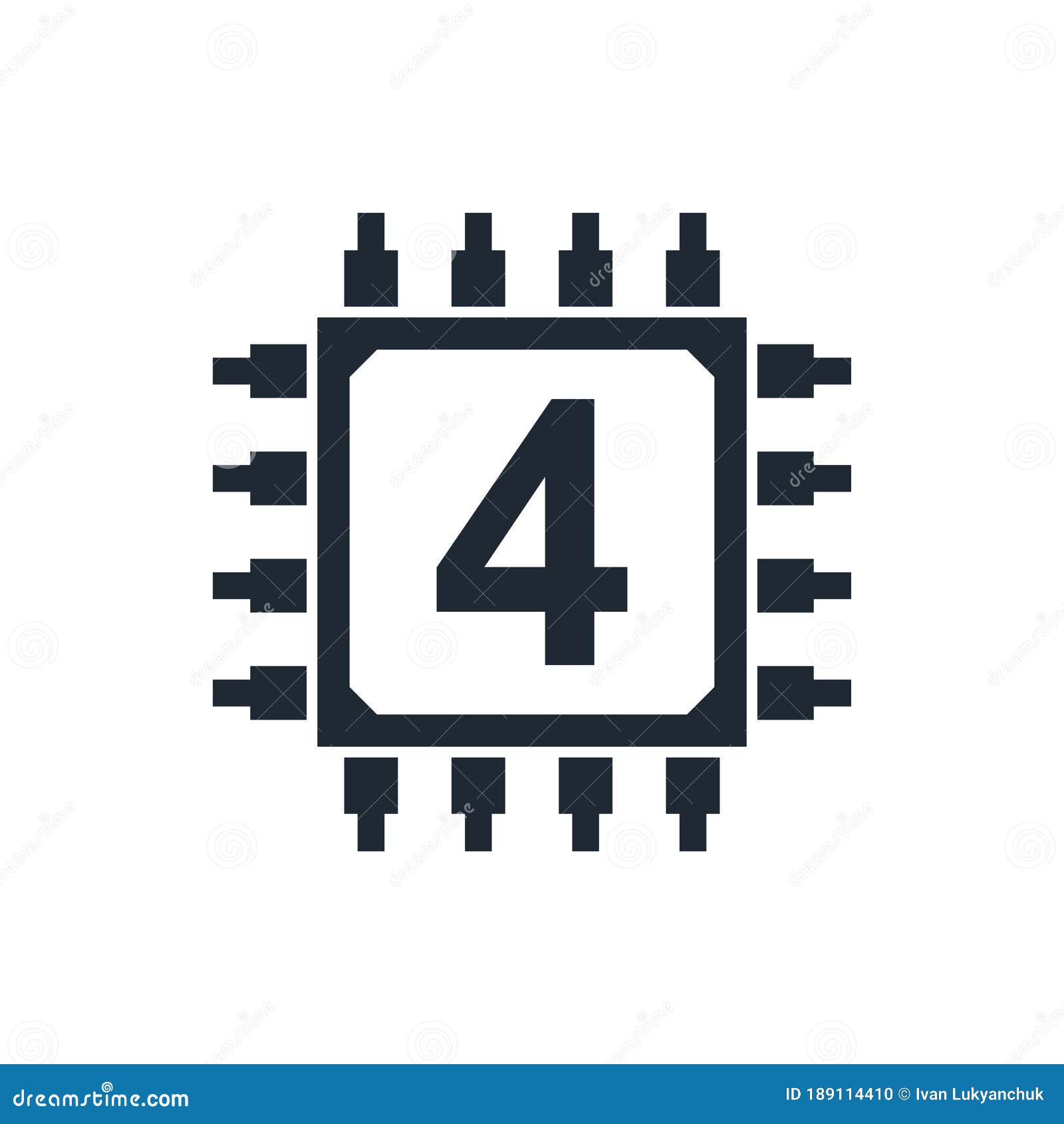 CPU 4 Core Icon Processor Micro Chip Simbol Stock Vector - Illustration ...