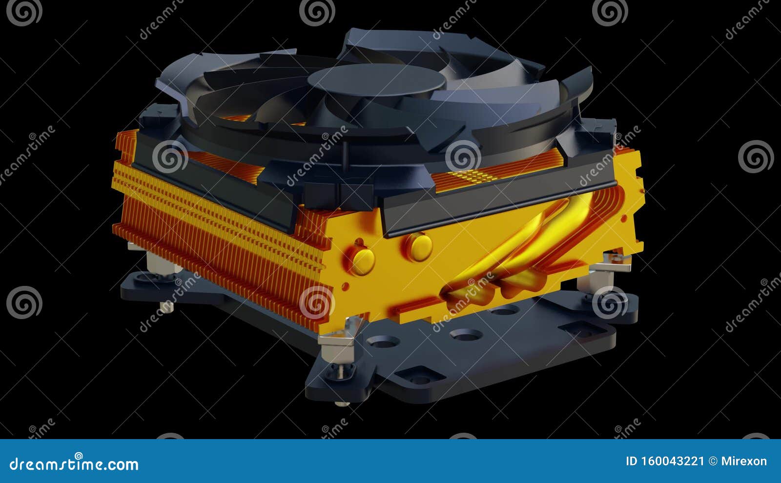 CPU Fan with Copper Radiator. 3D Rendering. Seamless Loop 4k Animation ...