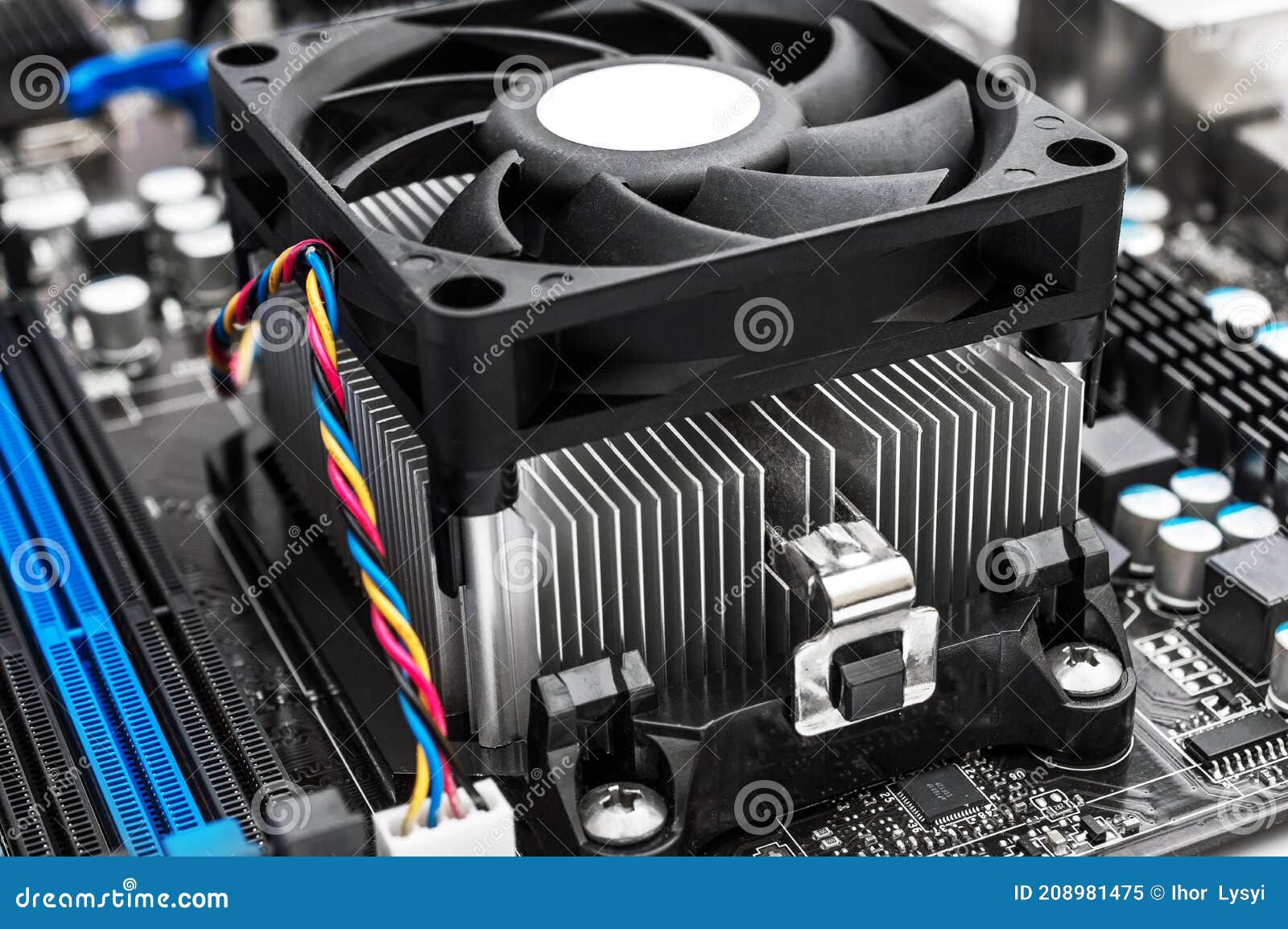 Cpu Fan on Motherboard. Close Up Stock Image - Image of processor ...