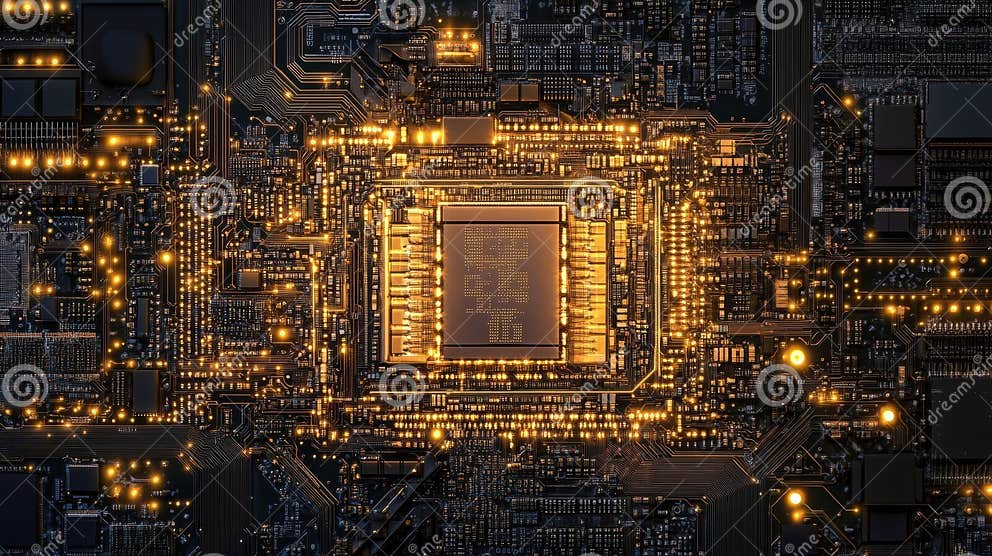 Cpu is Glowing and Processing Data on Motherboard with Lights Stock ...