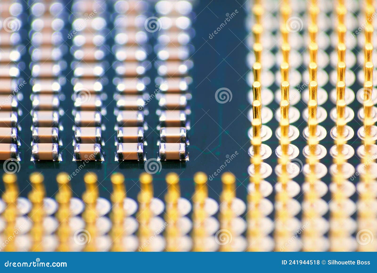 Cpu Gold Pins and Chip, Microchip Processor Legs Computer Component Technology. Macro ...