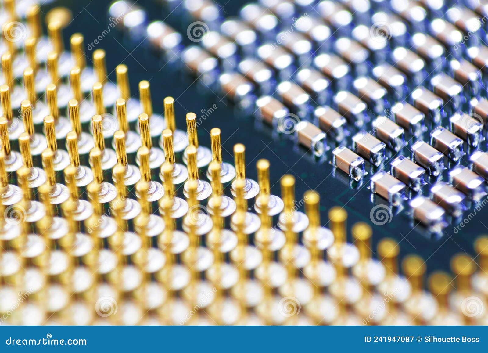 Cpu Gold Pins and Chip, Microchip Processor Legs Computer Component Technology. Macro ...