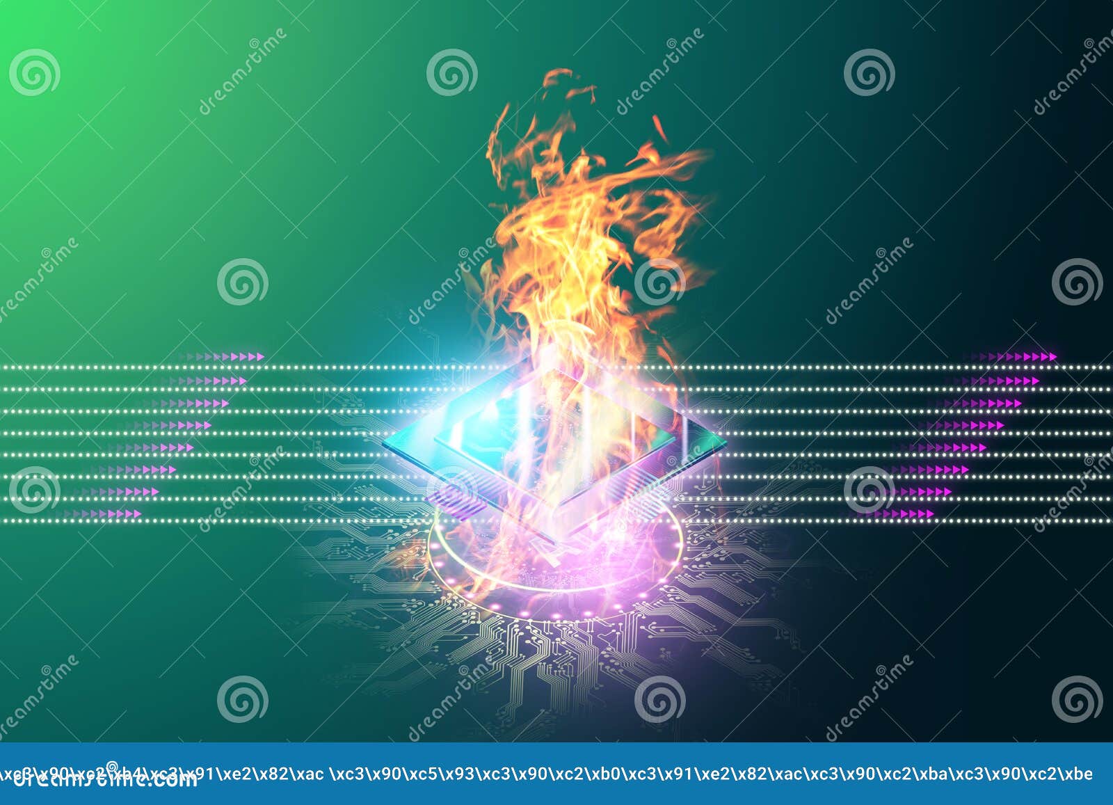 CPU, GPU Processor Overheating, Cooling, Fast Processing Of Information. Isometric Image, Copy ...
