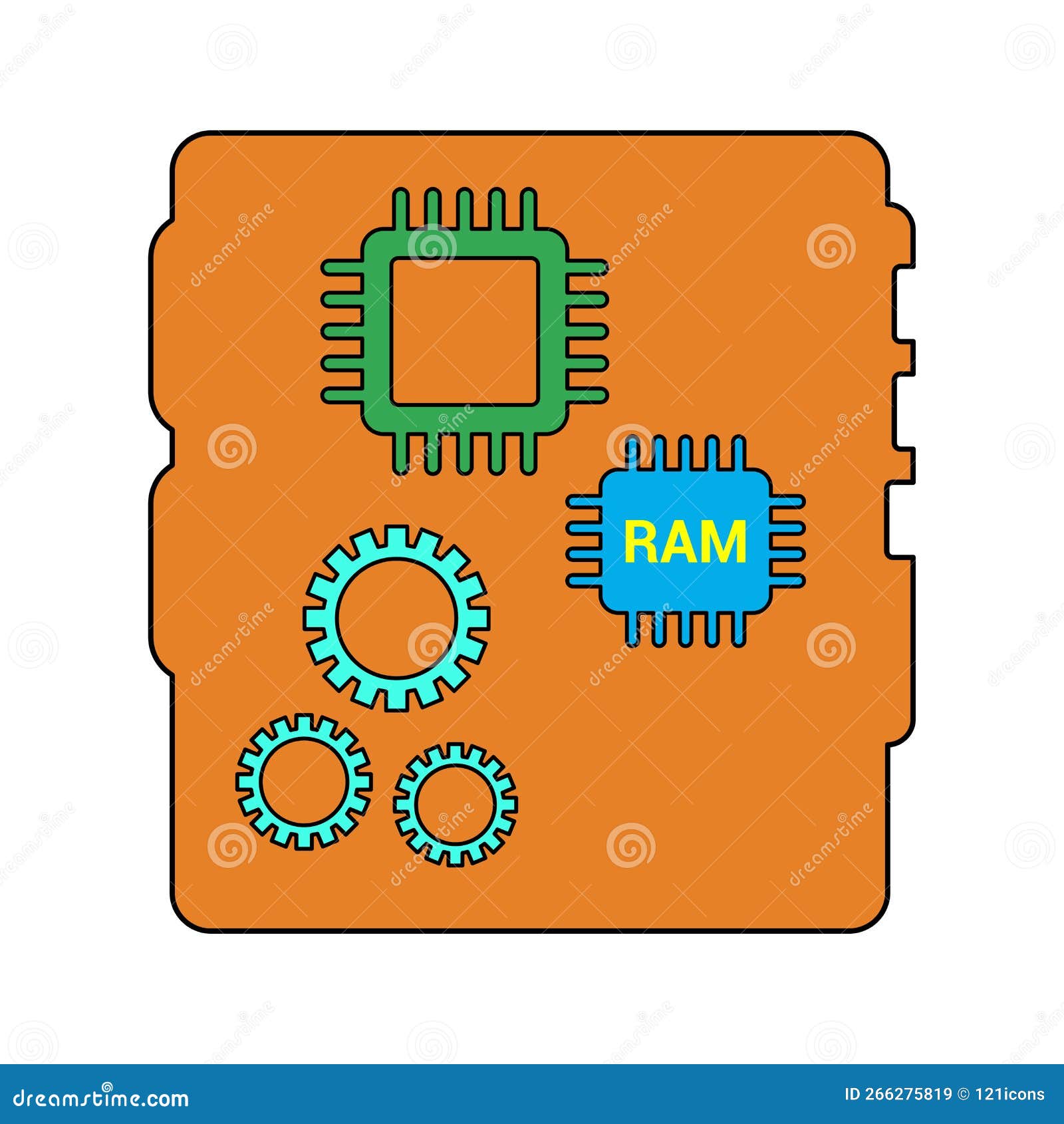 Cpu, Hardware, Memory Icon. Black Vector Graphics Stock Illustration ...