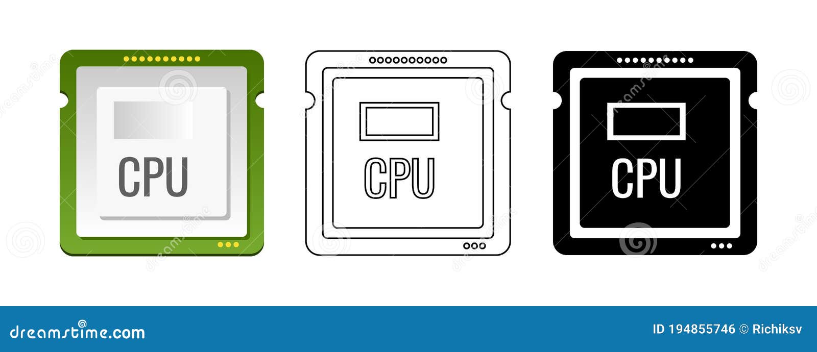 CPU icon set stock vector. Illustration of outline, hardware - 194855746