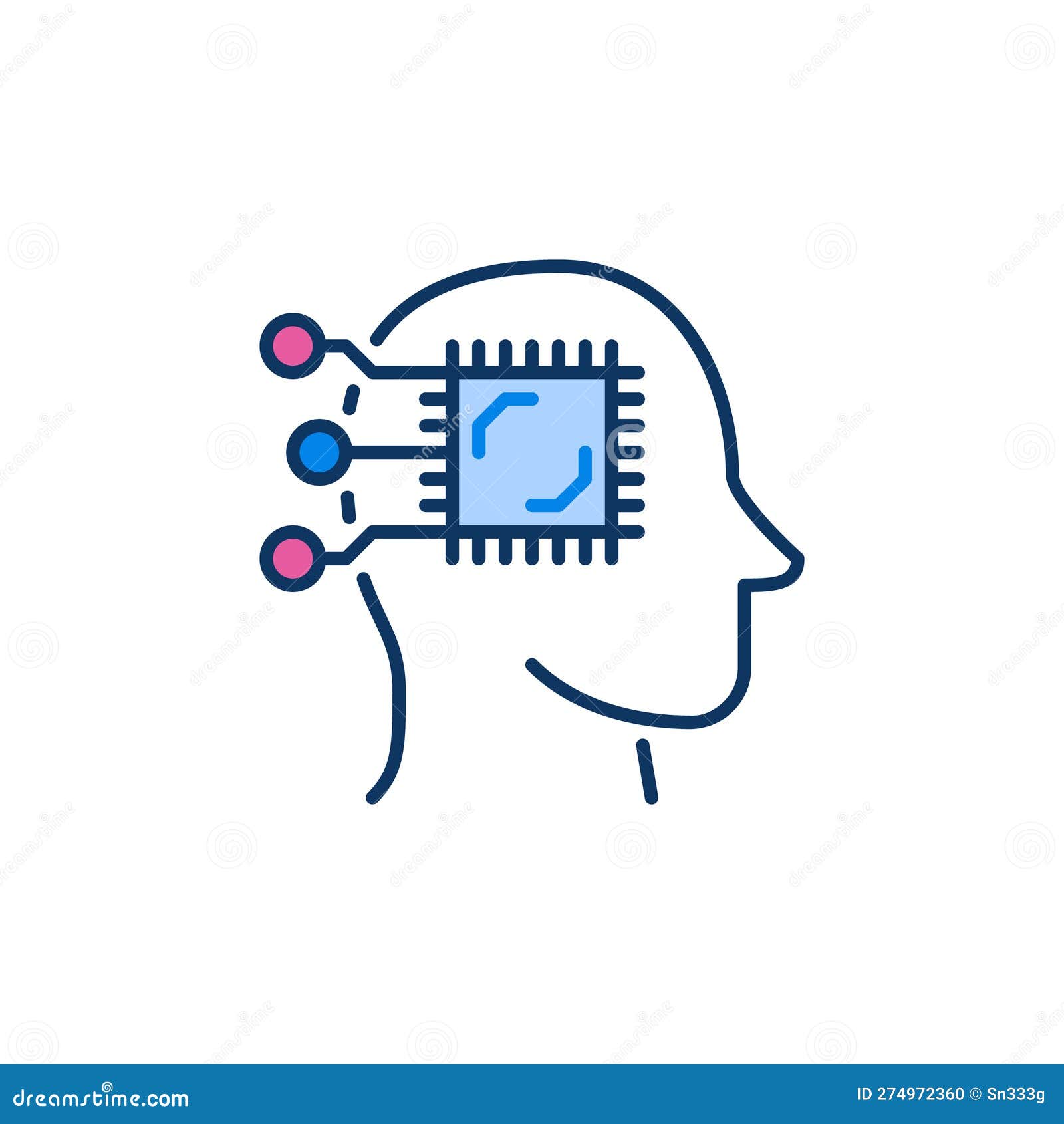 CPU Inside Head Vector People with AI Chip Concept Colored Icon or ...