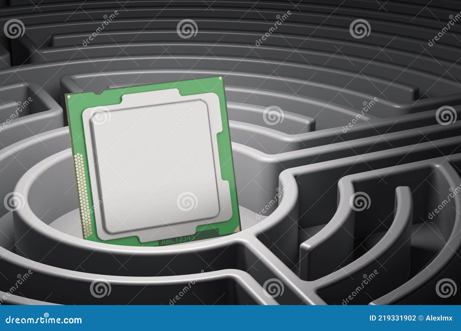 CPU Inside Labyrinth Maze, 3D Rendering Stock Illustration ...