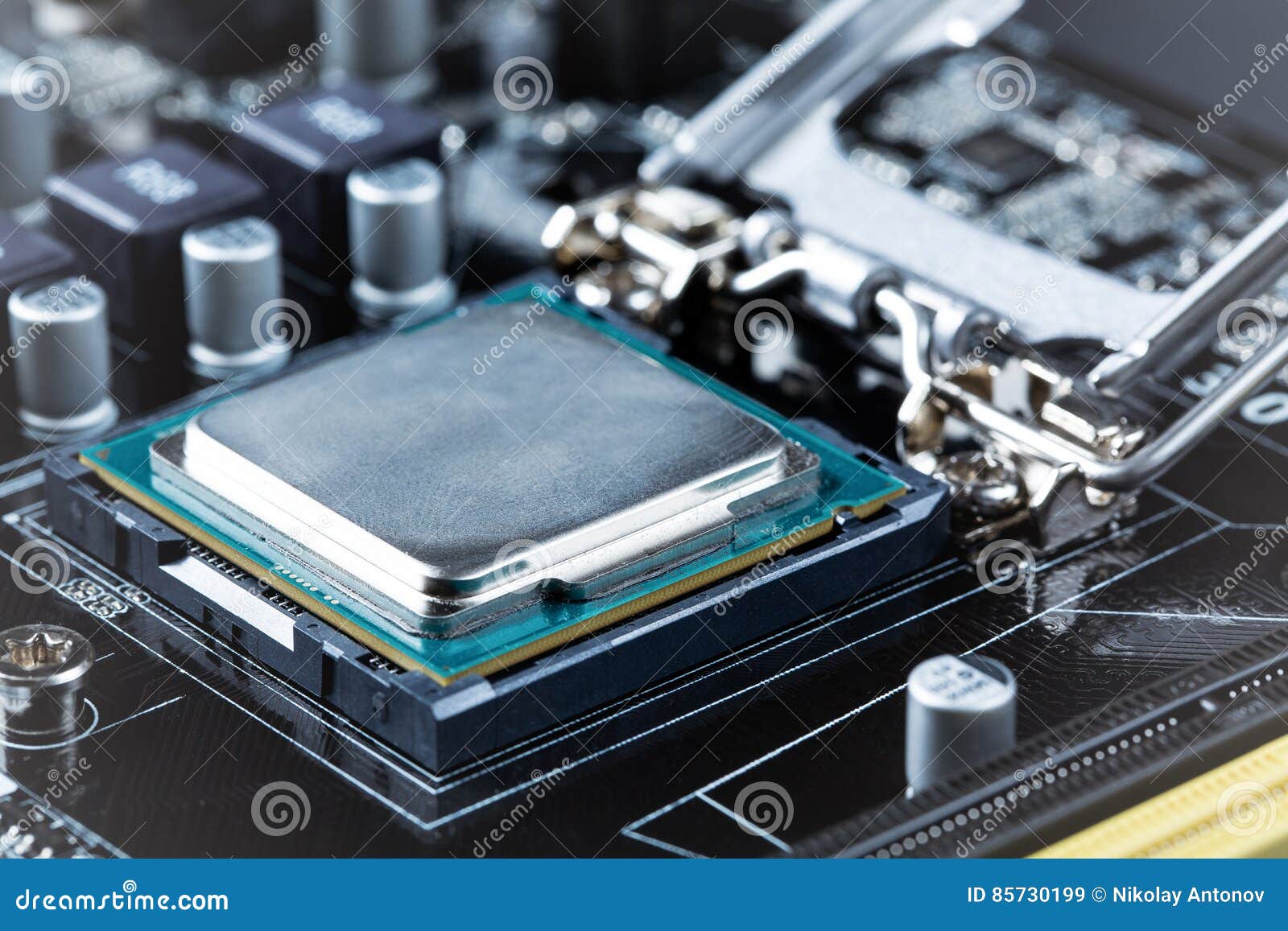 CPU Installation Close Up in the Motherboard Stock Image - Image of ...