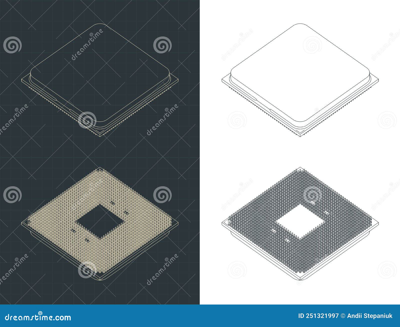 CPU isometric blueprints stock vector. Illustration of vector - 251321997