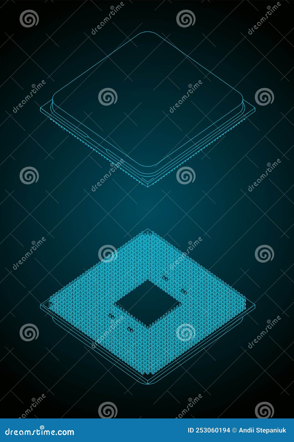 CPU isometric blueprints stock vector. Illustration of digital - 253060194