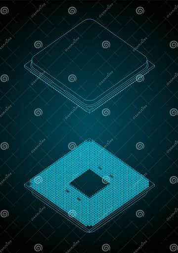 CPU isometric blueprints stock vector. Illustration of digital - 253060194