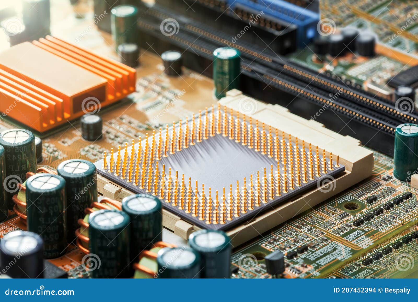 Cpu with Legs on the Motherboard Socket. Stock Photo - Image of notches ...