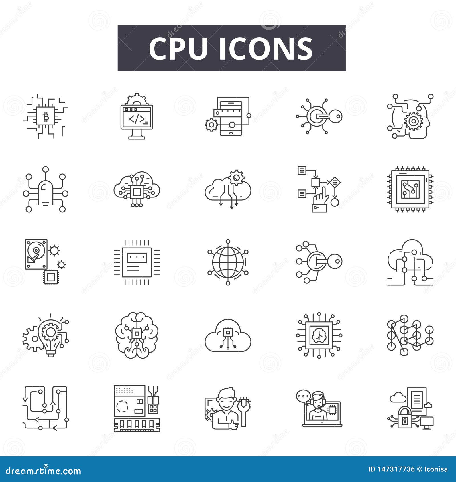 Cpu Line Icons, Signs, Vector Set, Linear Concept, Outline Illustration ...