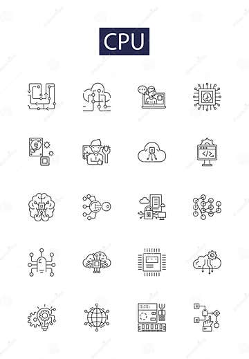 Cpu Line Vector Icons and Signs. CPU, Core, Central, Unit, Control, Clock, Computation, Chip ...