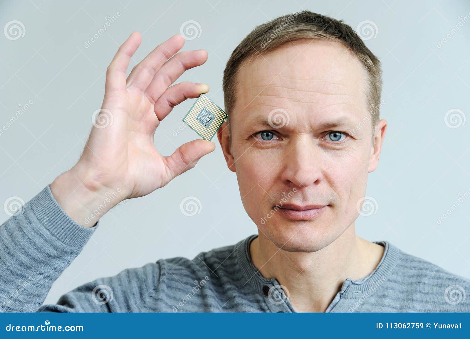 CPU in the man`s hand. stock image. Image of power, hand - 113062759