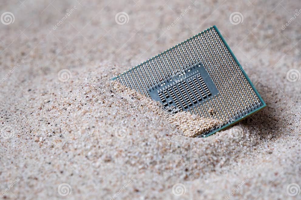 Silicon chip in the sand stock photo. Image of chip - 289268500
