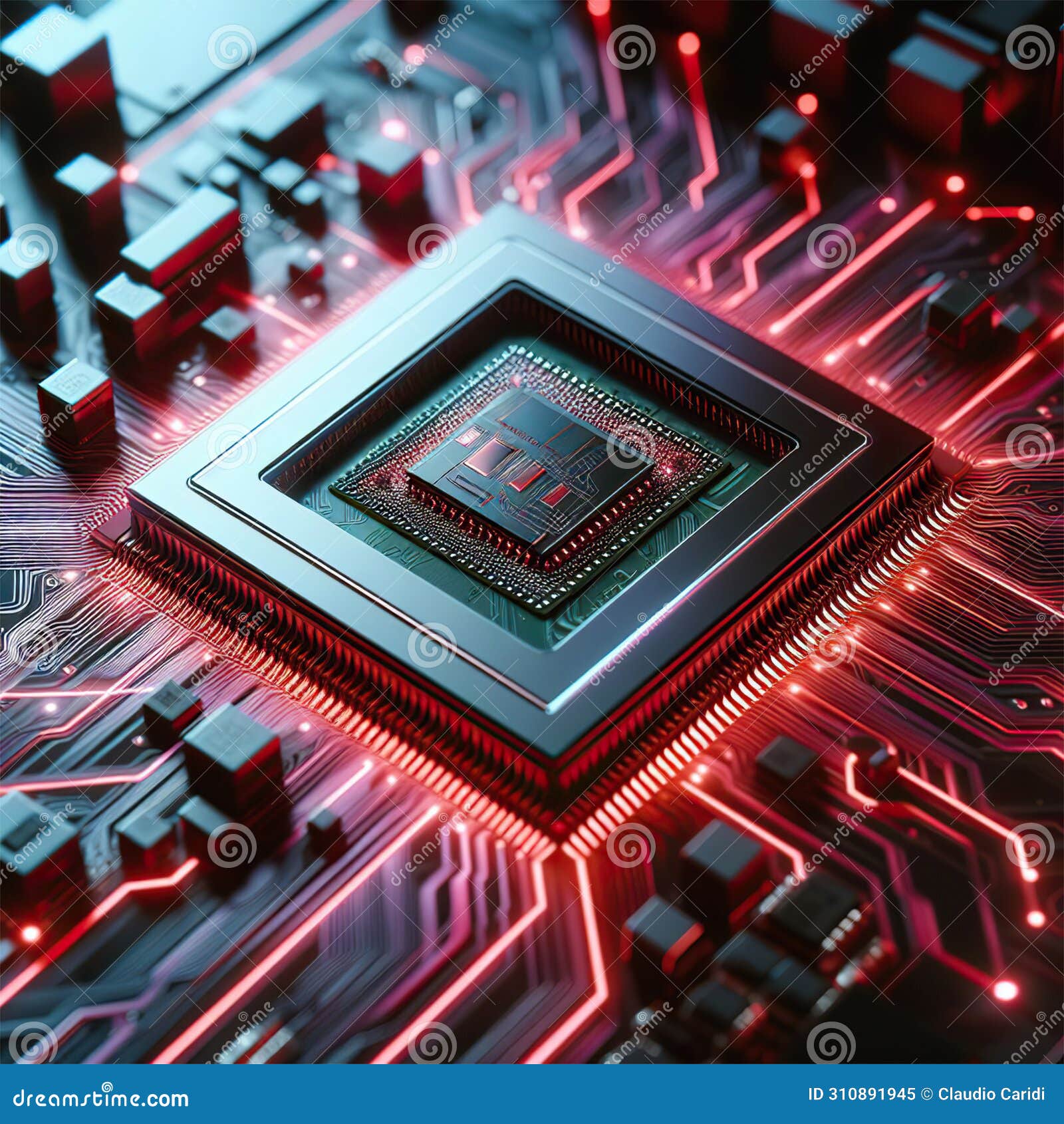 CPU Microchip for AI and Data Network. Close-up View of Modern Chip Cpu Card Stock Illustration ...
