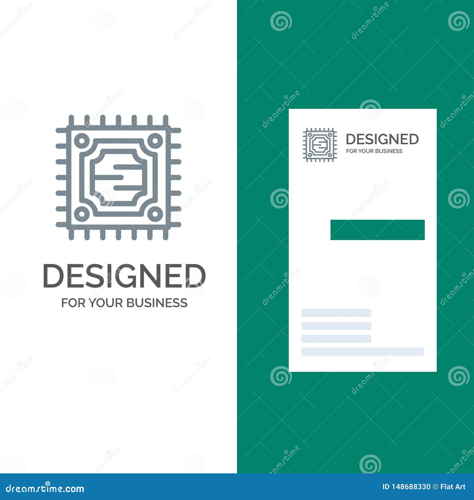 Cpu, Microchip, Processor Grey Logo Design and Business Card Template ...