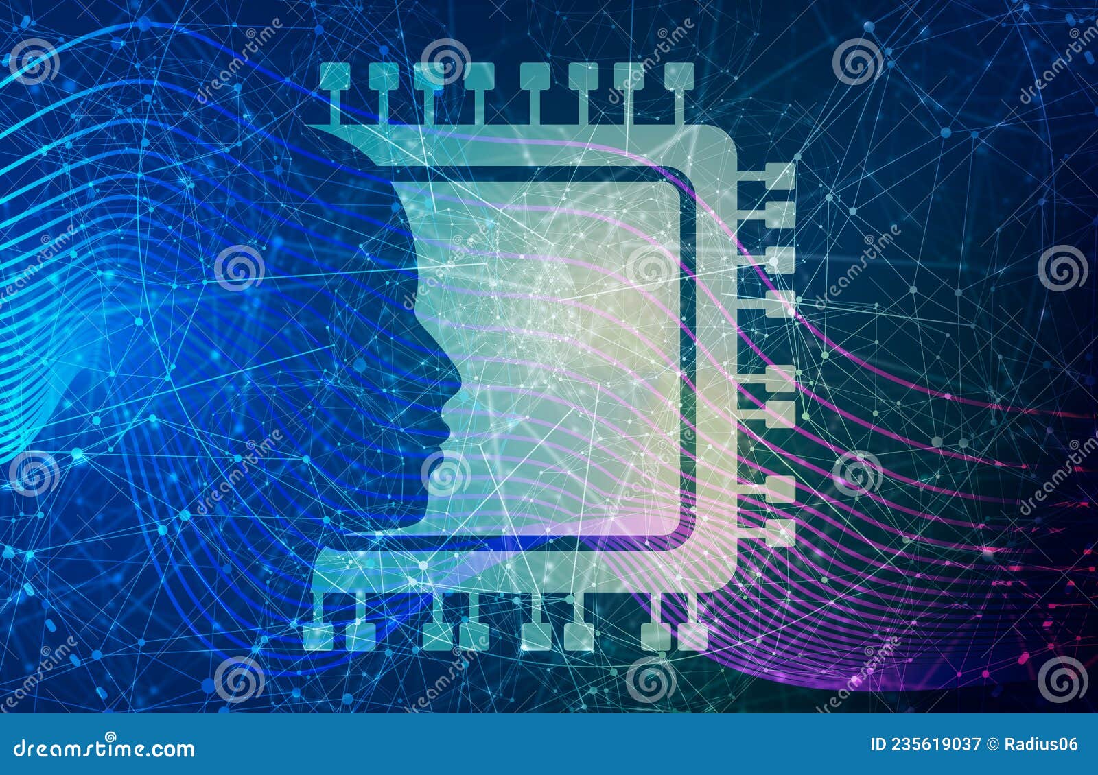 CPU Microprocessor Icon with Human Head Silhouette Stock Image - Image ...