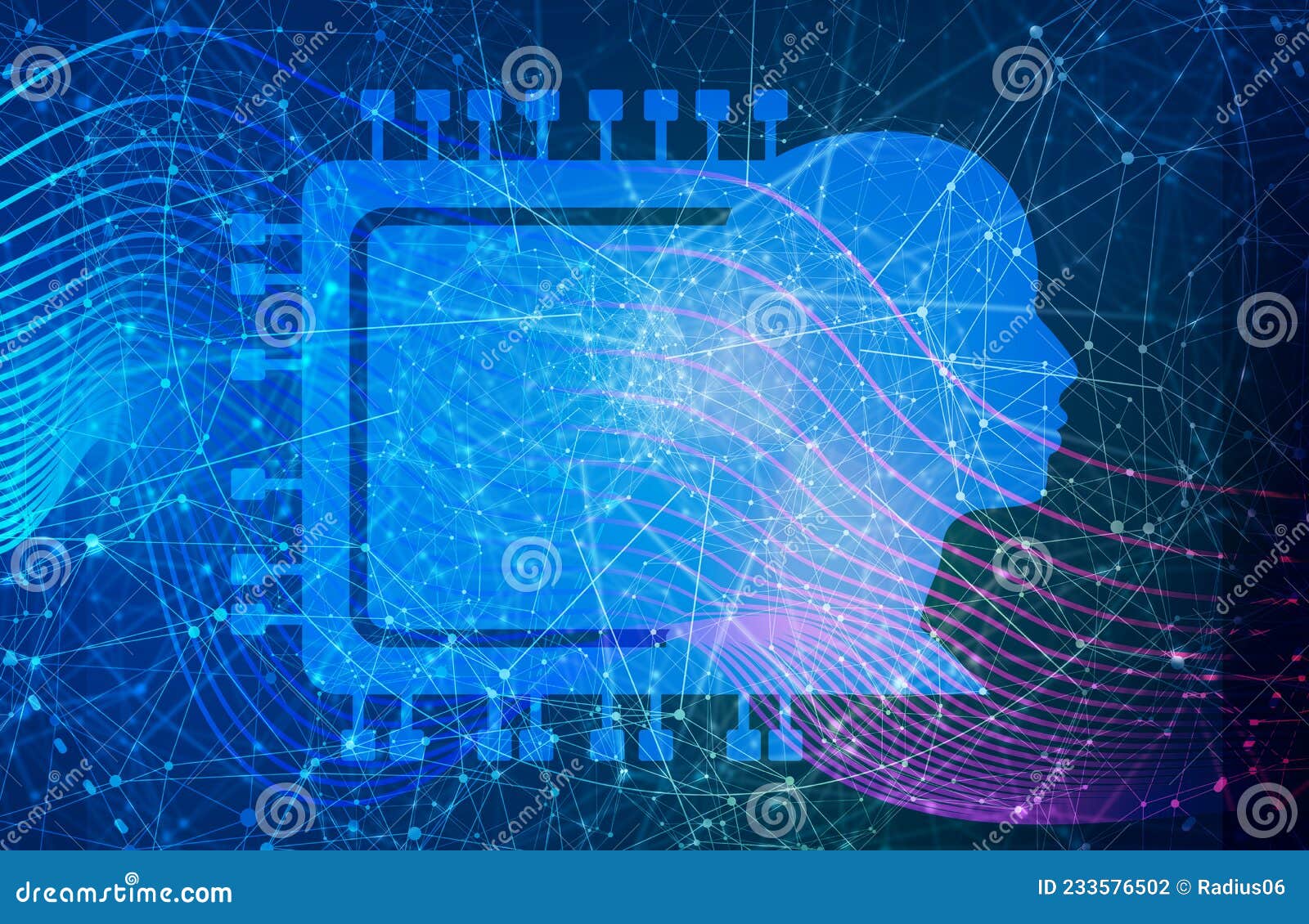CPU Microprocessor Icon with Human Head Silhouette Stock Illustration ...