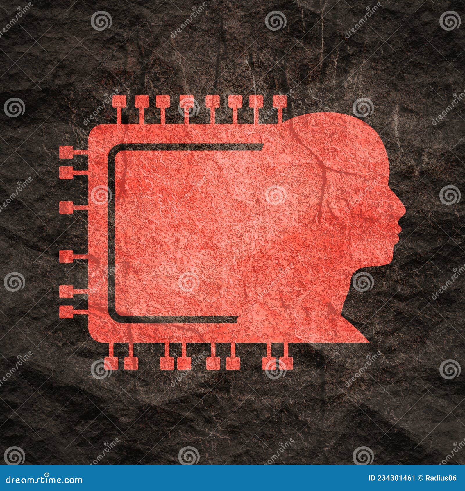 CPU Microprocessor Icon with Human Head Silhouette Stock Illustration ...
